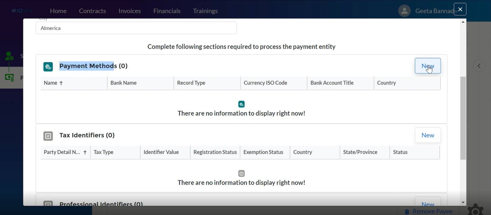HCPO Engage Management FAQs - HCP Portal New Payee Related List Modals Do Not Display